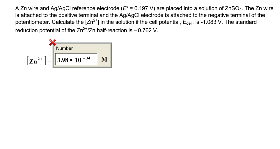 Solved A Zn wire and Ag/AgCI reference electrode (E degree = | Chegg.com