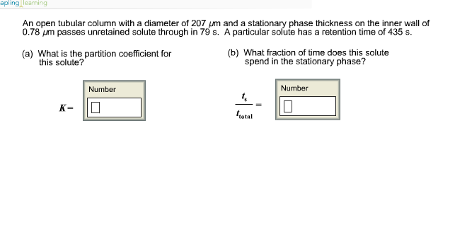 Solved An open tubular column with a diameter of 207 ?m and | Chegg.com