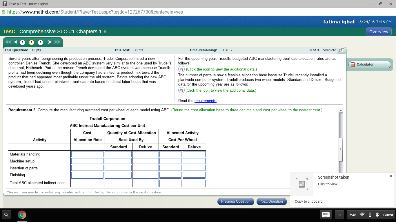 (Solved) - Question: of 3 complete 10 pts This Test: 30 pts Time ...