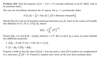 Solved Problem XII. Does the sequence fn(a) 1/(1+ oomverge | Chegg.com