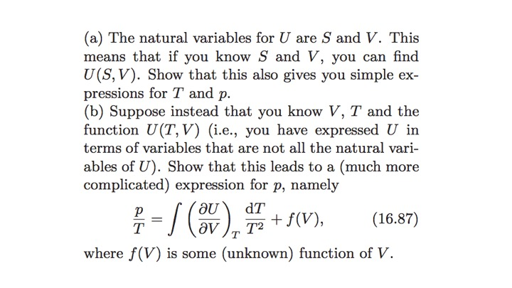 Solved (a) The natural variables for U are S and V. This | Chegg.com