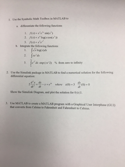 Solved Use the Symbolic Math Toolbox in MATLAB to | Chegg.com