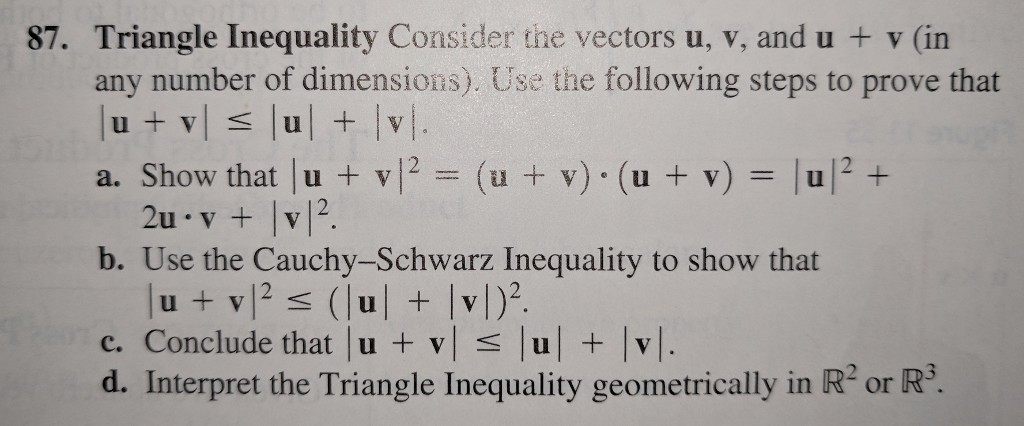 Solved 87 Triangle Inequality Consider The Vectors U V