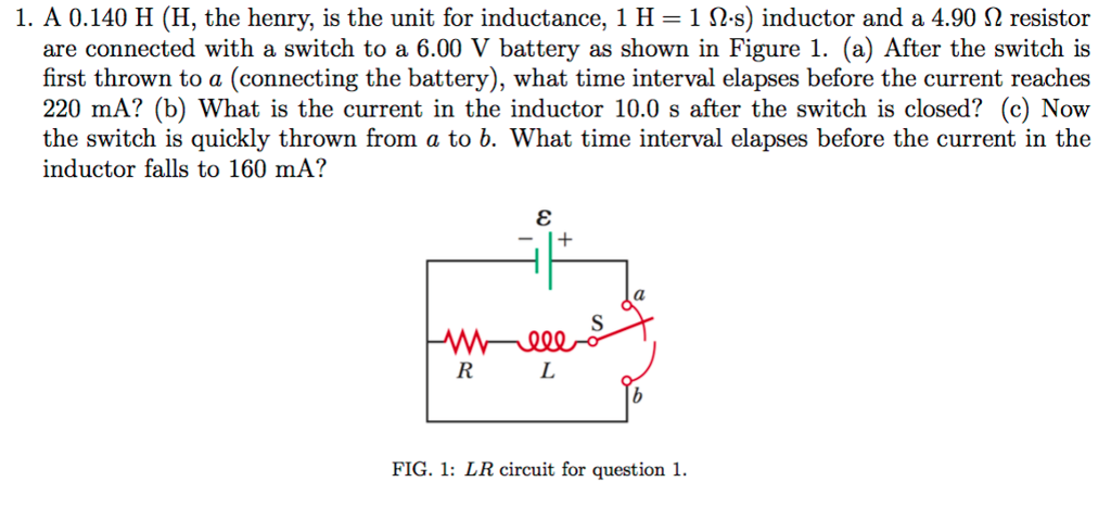 Solved A 0.140 H (H, the henry, is the unit for inductance, | Chegg.com