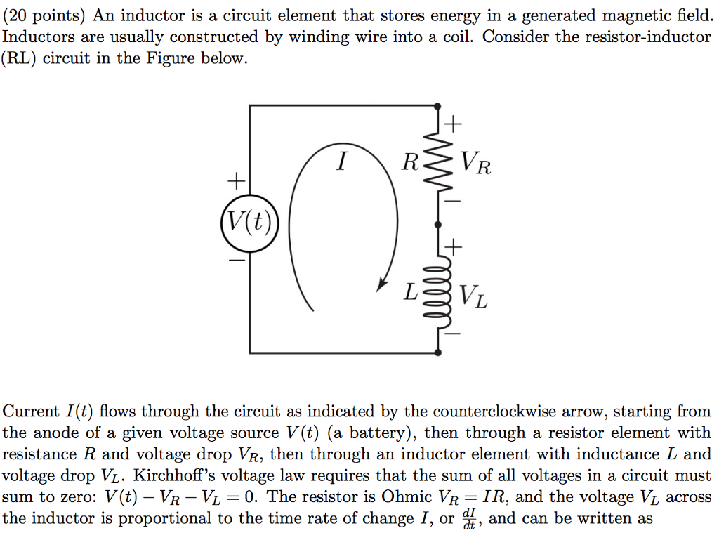 Solved (20 points) An inductor is a circuit element that | Chegg.com