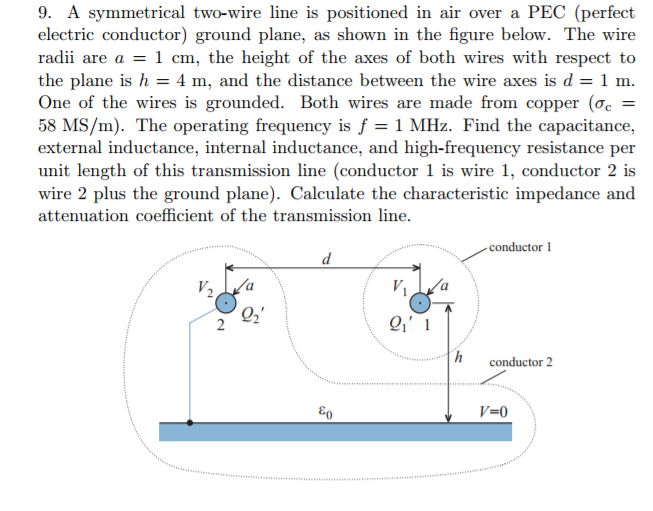 Solved 9. A symmetrical two-wire line is positioned in air | Chegg.com