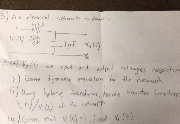 Solved An electrical network is shown: Derive dynamic | Chegg.com
