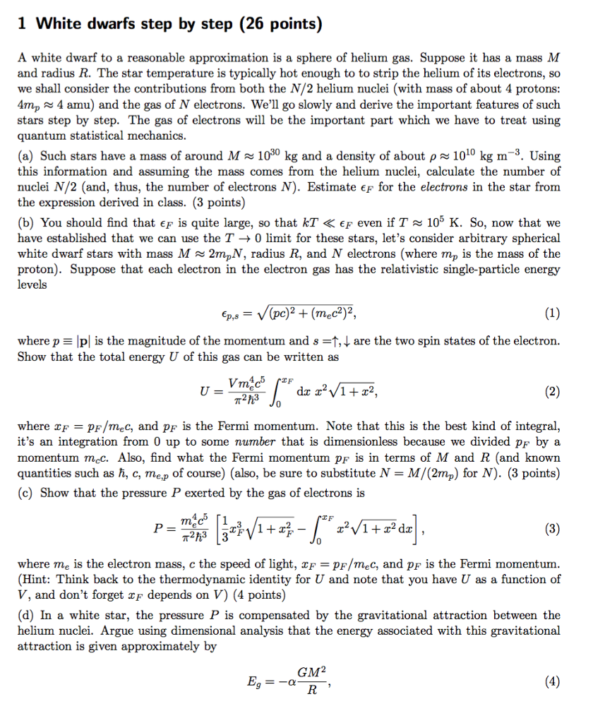 1 White dwarfs step by step (26 points) A white dwarf | Chegg.com