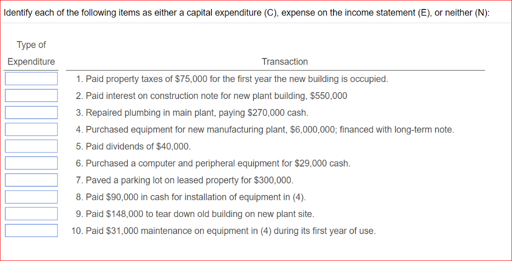 Solved Identify each of the following items as either a | Chegg.com