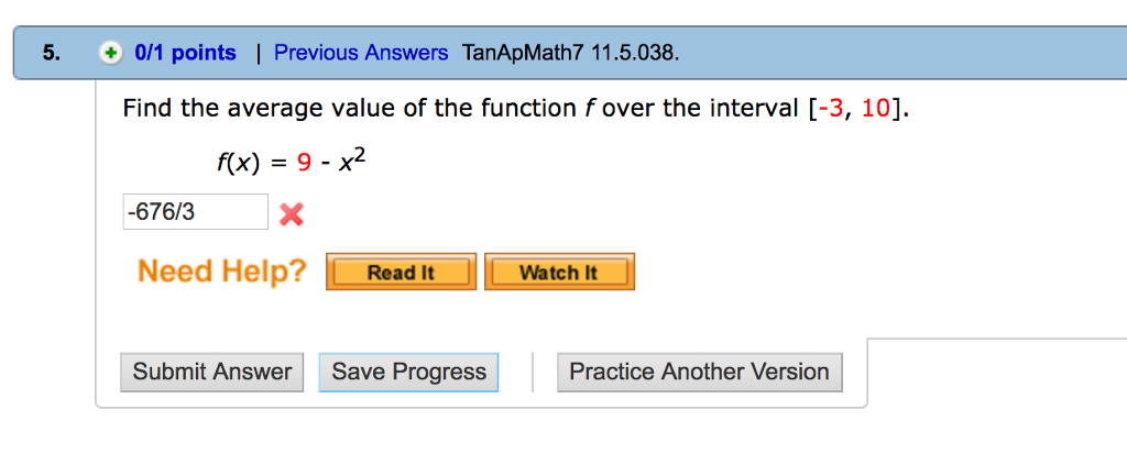 Solved Find the average value of the function f over the | Chegg.com