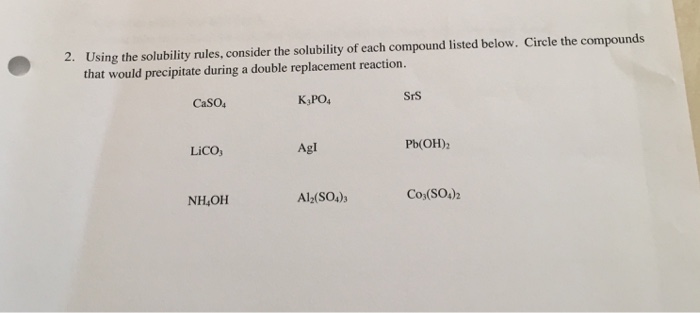 Solved Using the solubility rules, consider the solubility | Chegg.com