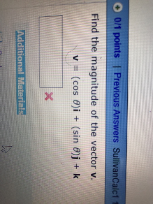 Solved Find the magnitude of the vector v. v = (cos theta)i | Chegg.com