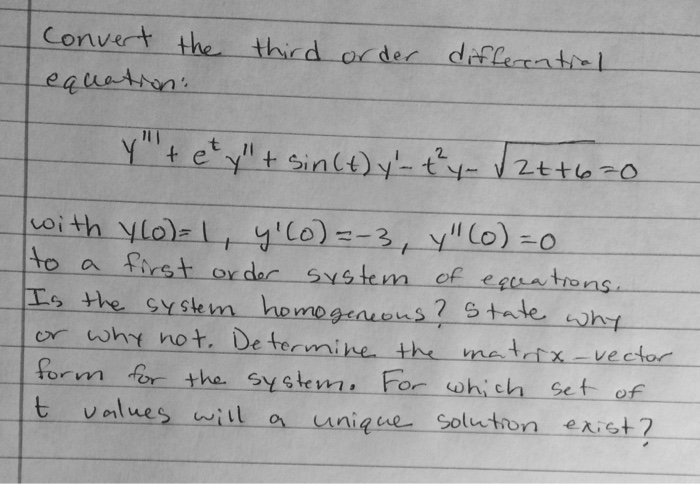 Solved Convert the third order differential equation: y";' | Chegg.com