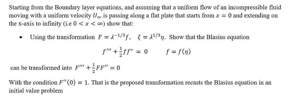 Solved Starting from the Boundary layer equations, and | Chegg.com