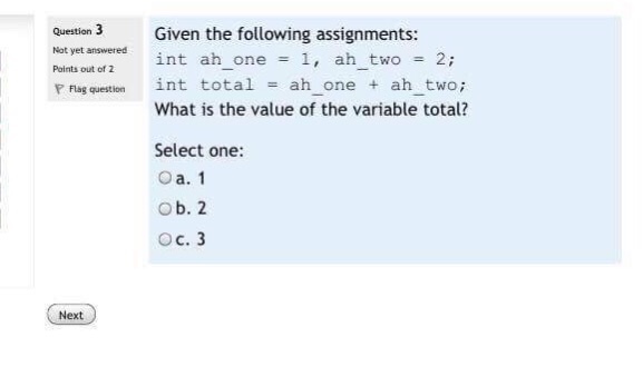 Solved Question 3 Given the following assignments int ah one | Chegg.com