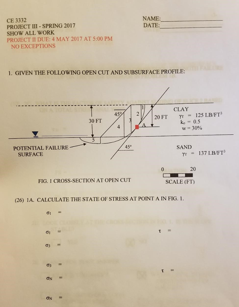 Given the following open cut and subsurface profile, | Chegg.com