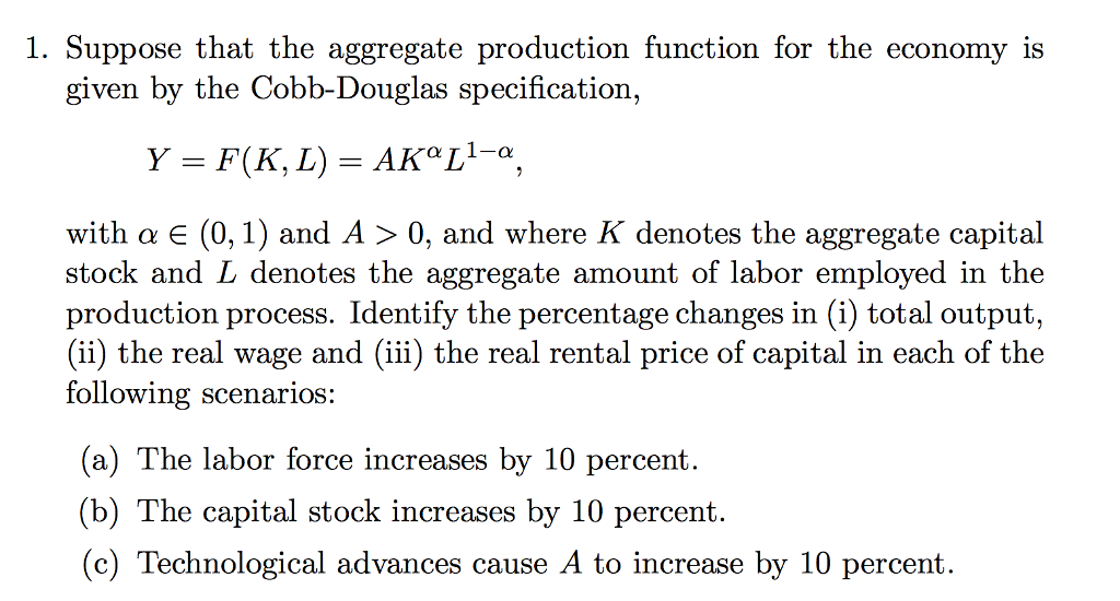 Solved Suppose that the aggregate production function for | Chegg.com