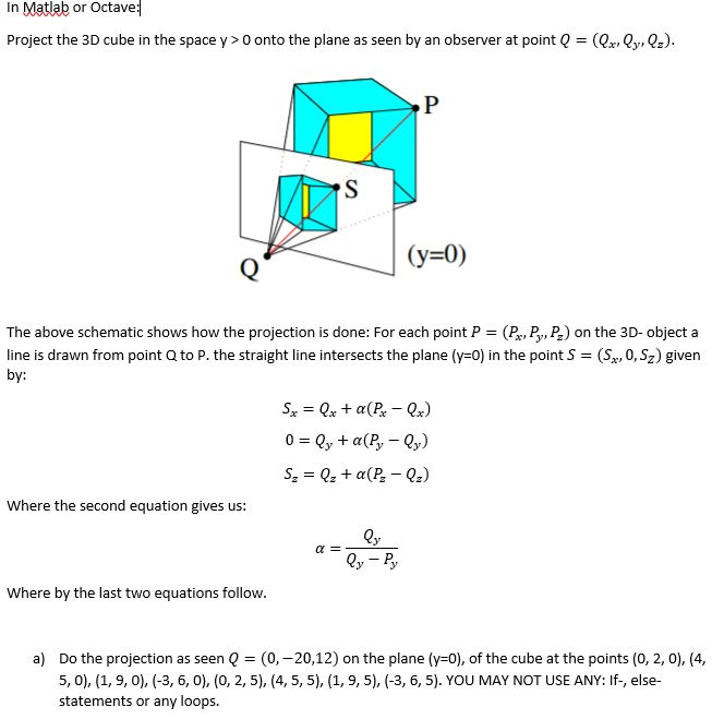 Project the 3D cube in the space y > 0 onto the plane | Chegg.com