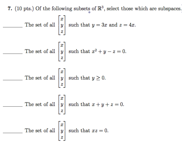 Solved Of the following subsets of R3, select those which | Chegg.com