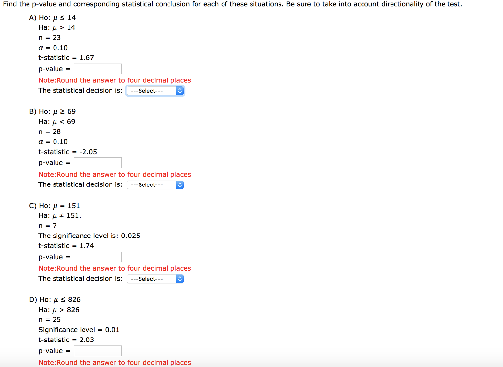 Solved Find the p-value and corresponding statistical | Chegg.com