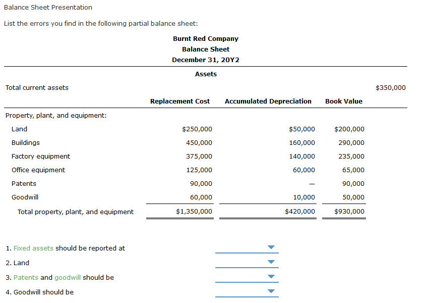 Solved Balance Sheet Presentation List the errors you find | Chegg.com