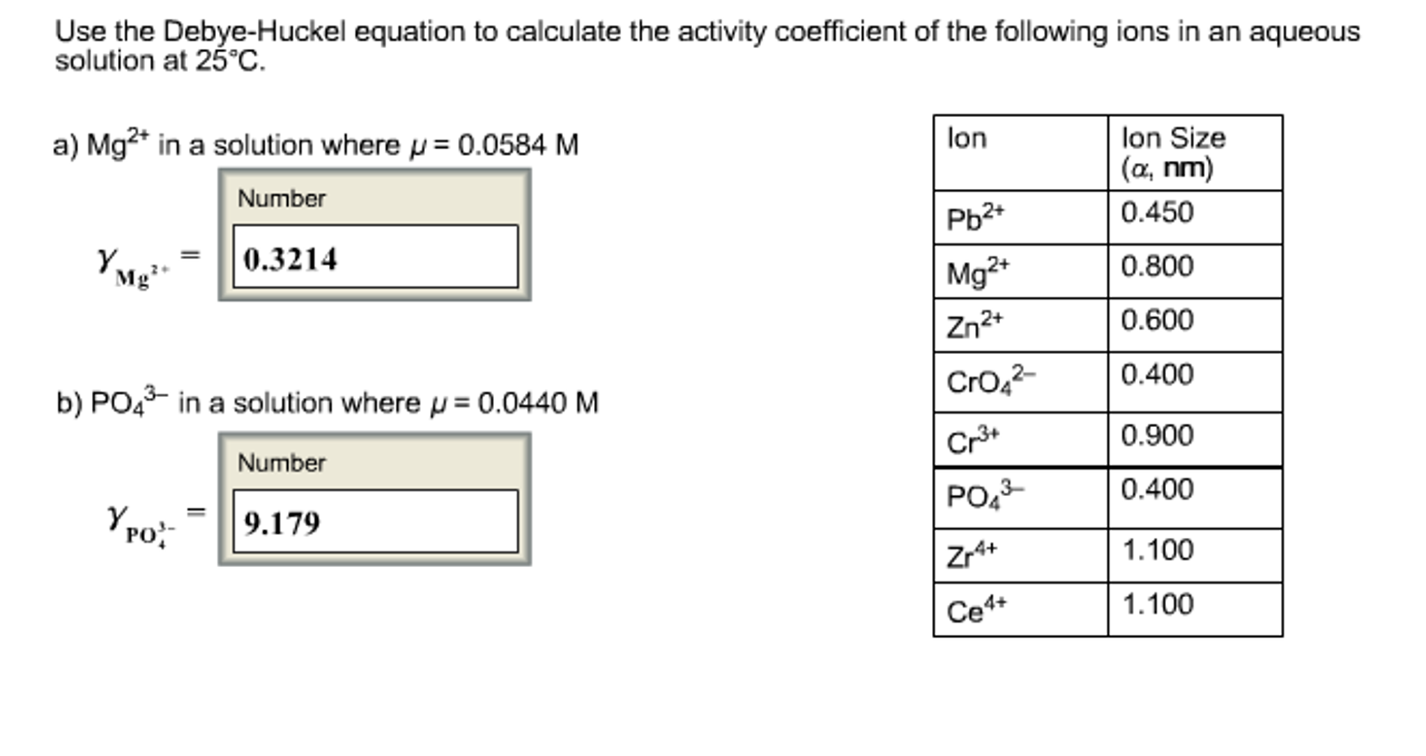 Solved Use the Debye-Huckel equation to calculate the | Chegg.com