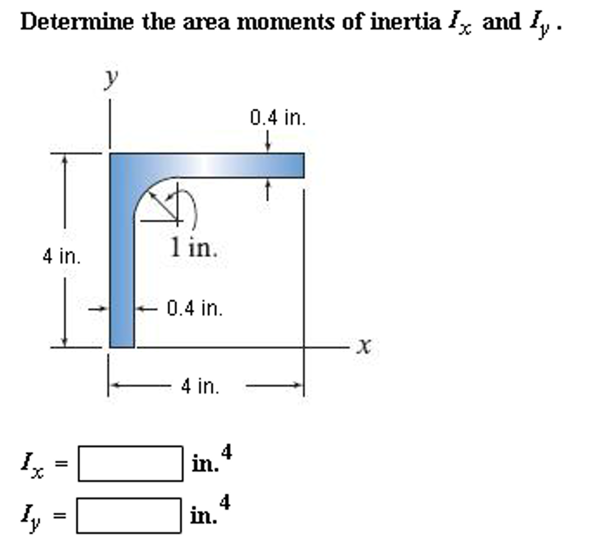 Solved Determine the area moments of inertia I_x and I_y | Chegg.com