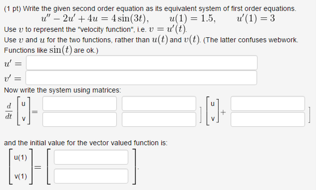 Solved Write the given second order equation as its | Chegg.com