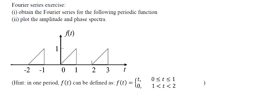 Solved Fourier series exercise (i) obtain the Fourier series | Chegg.com