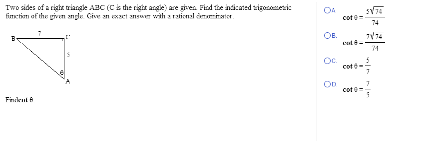 Solved Two sides of a right triangle ABC (C is the right | Chegg.com