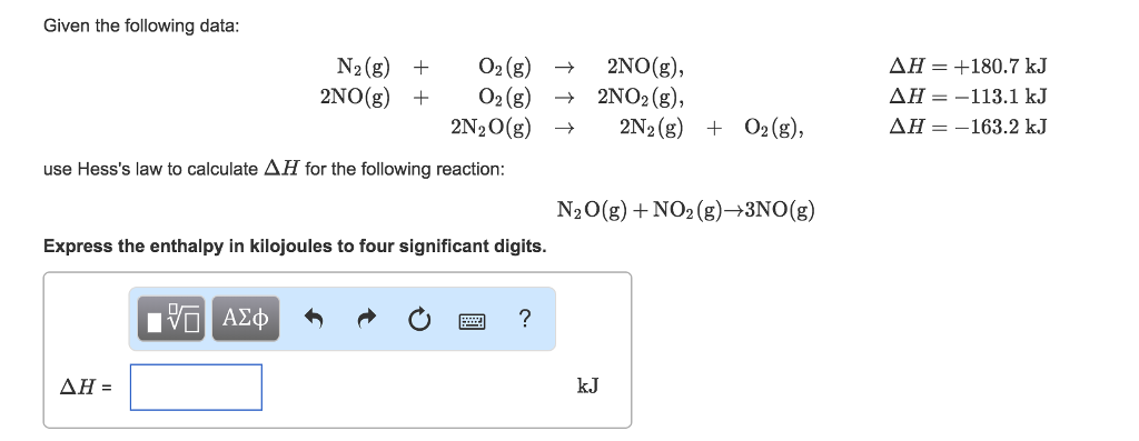 Solved Given the following data: N2(g) 2N0(g) O2 (g) O2(g) | Chegg.com