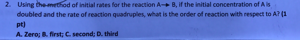 Solved Using The Method Of Initial Rates For The Reaction A→