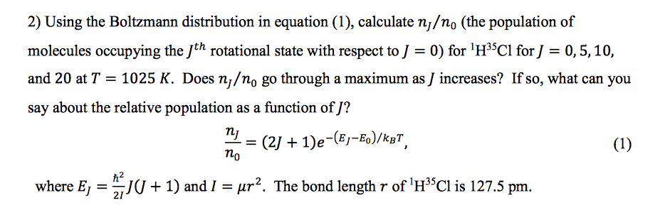 2) Using the Boltzmann distribution in equation (1), | Chegg.com