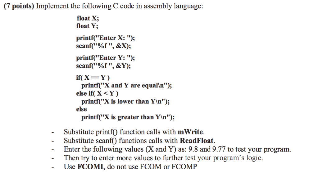 (7 points) Implement the following C code in assembly | Chegg.com