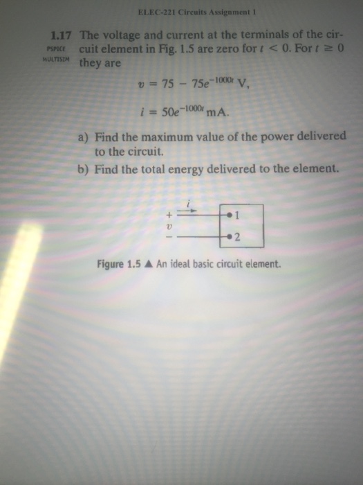 Solved The voltage and current at the terminals of the | Chegg.com