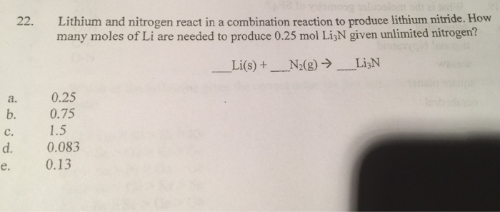 Solved Lithium and nitrogen react in a combination reaction | Chegg.com