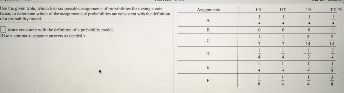 Solved Use the given table, which lists six possible | Chegg.com