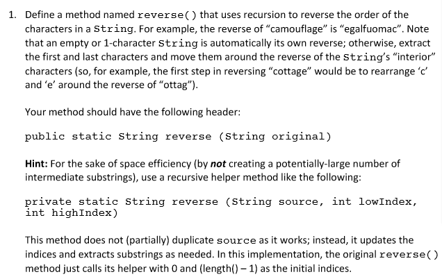 Solved Define a method named reverse() that uses recursion | Chegg.com