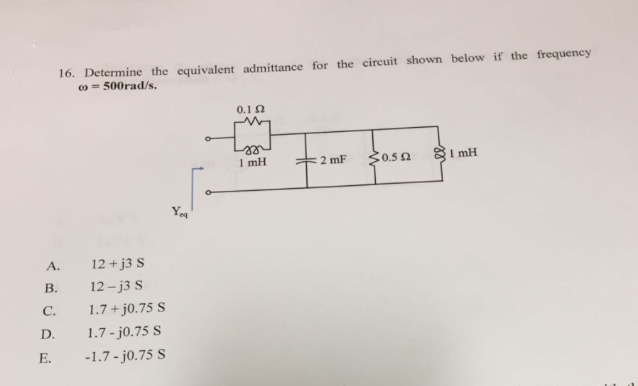 Solved Determine the equivalent admittance for the circuit | Chegg.com