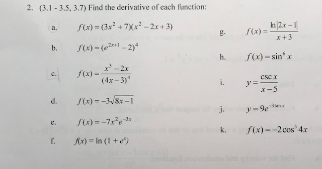 Solved 2 3 1 3 5 3 7 Find The Derivative Of Each