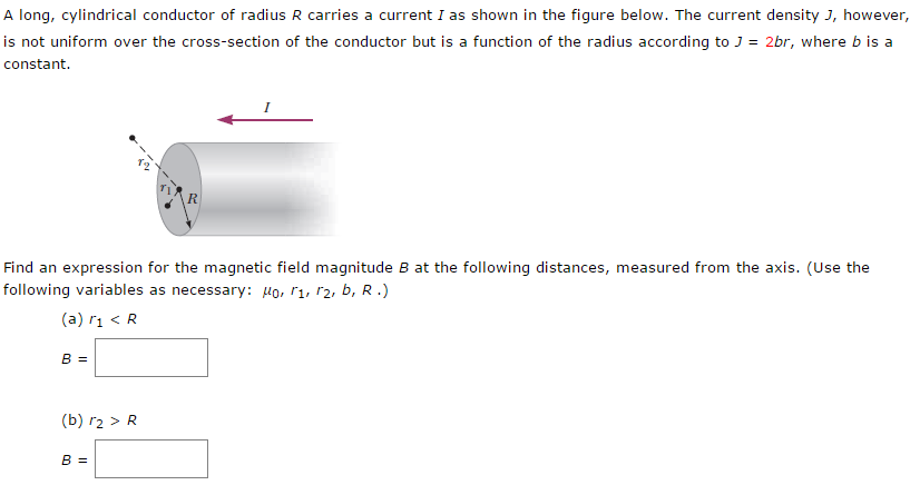 Solved A long, cylindrical conductor of radius R carries a | Chegg.com
