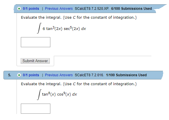 Solved + 0/1 points | Previous Answers SCalcET8 7.2.520.XP. | Chegg.com