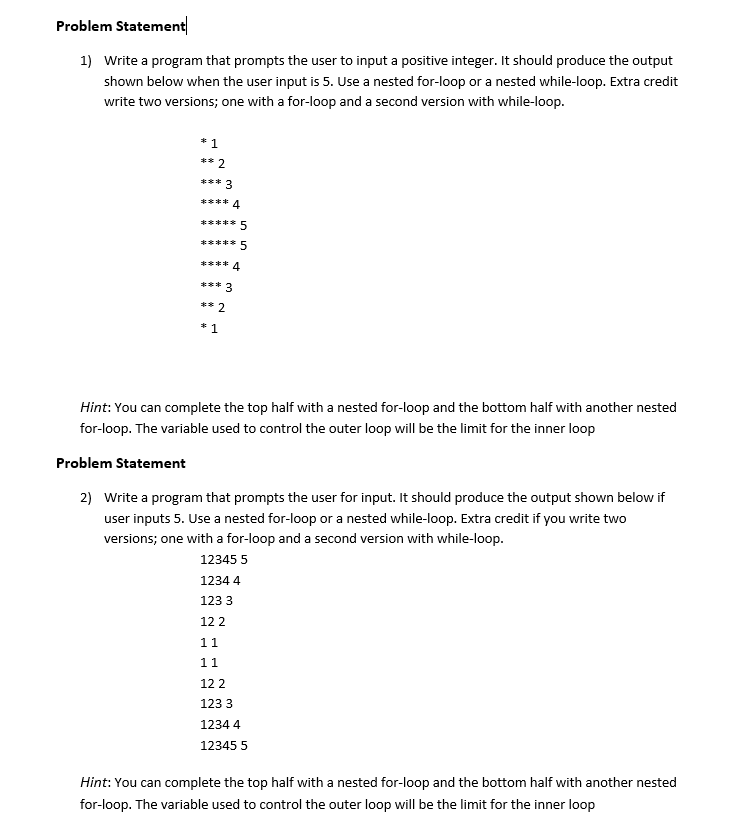 Solved Problem Statemen 1) Write a program that prompts the | Chegg.com