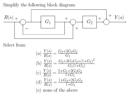 Solved Simplify the following block diagram R(s) + G2 Select | Chegg.com
