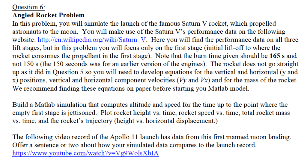 Solved Question 6 Angled Rocket Problem In this problem, you | Chegg.com