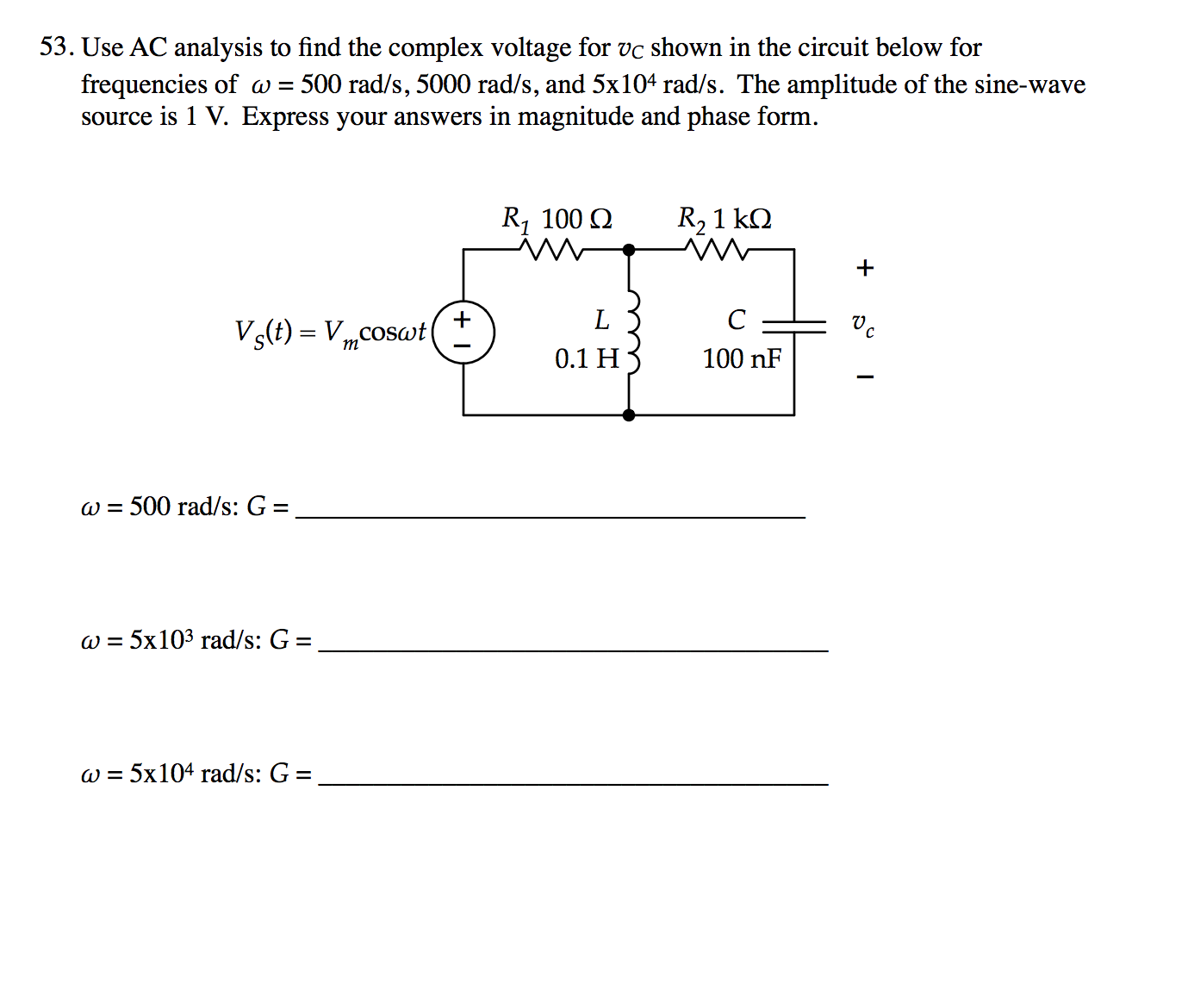 Solved Use AC analysis to find the complex voltage for vc | Chegg.com
