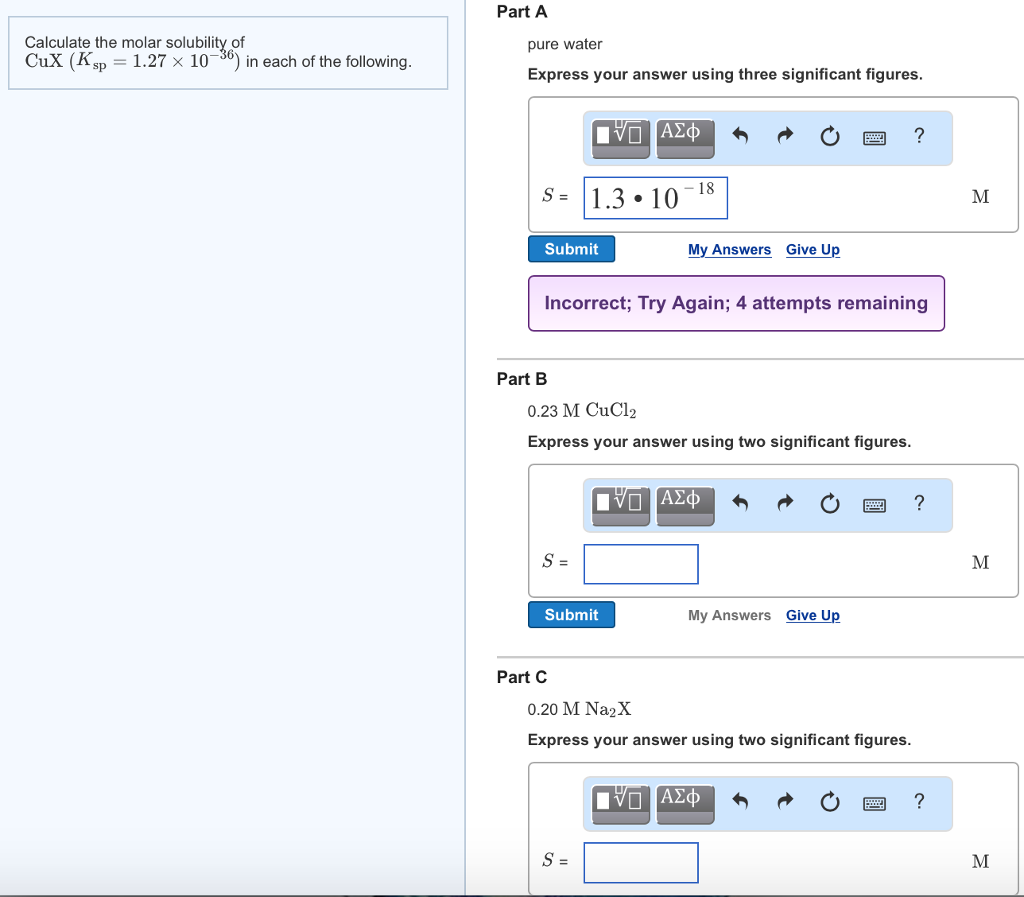 Solved Calculate the molar solubility of CuX (K_sp = 1.27 | Chegg.com