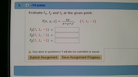 Solved Evaluate f_x, f_y and f_z at the given point. f(x, | Chegg.com