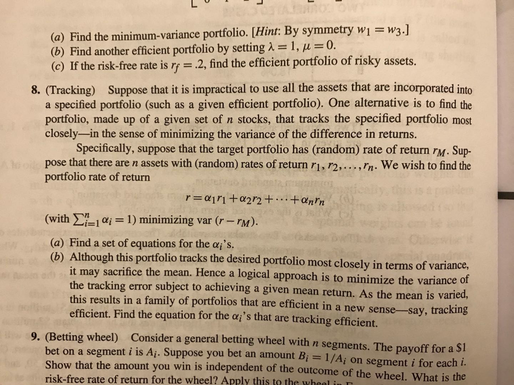 a) Find the minimum-variance portfolio. [Hint: By | Chegg.com