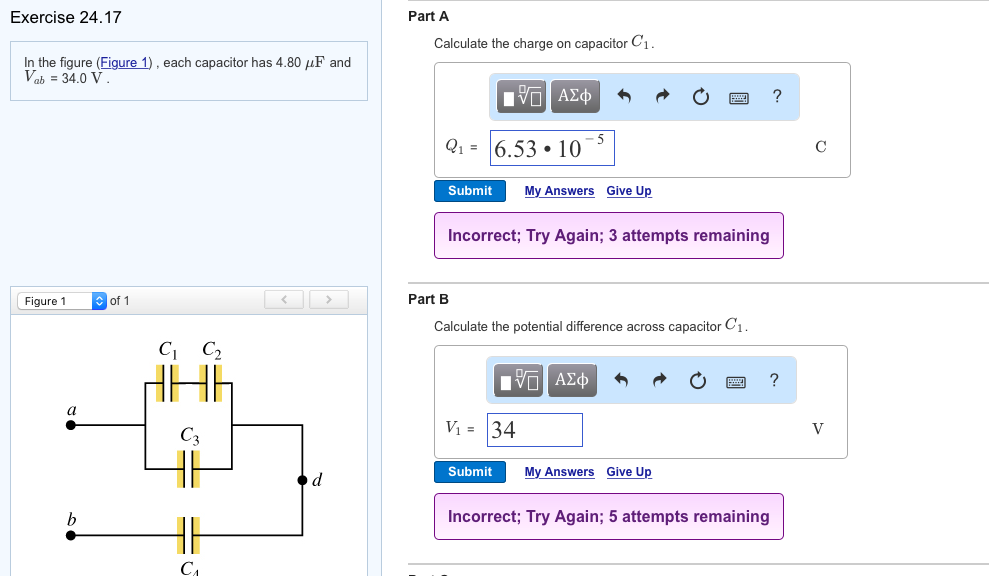 Solved Exercise 24.17 Part A Calculate the charge on | Chegg.com